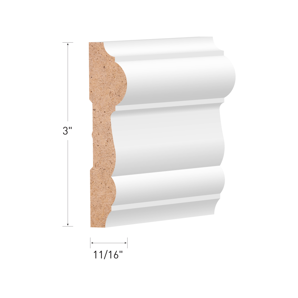 11 16 X 3 X 16 Primed MDF Chair Rail 1555876